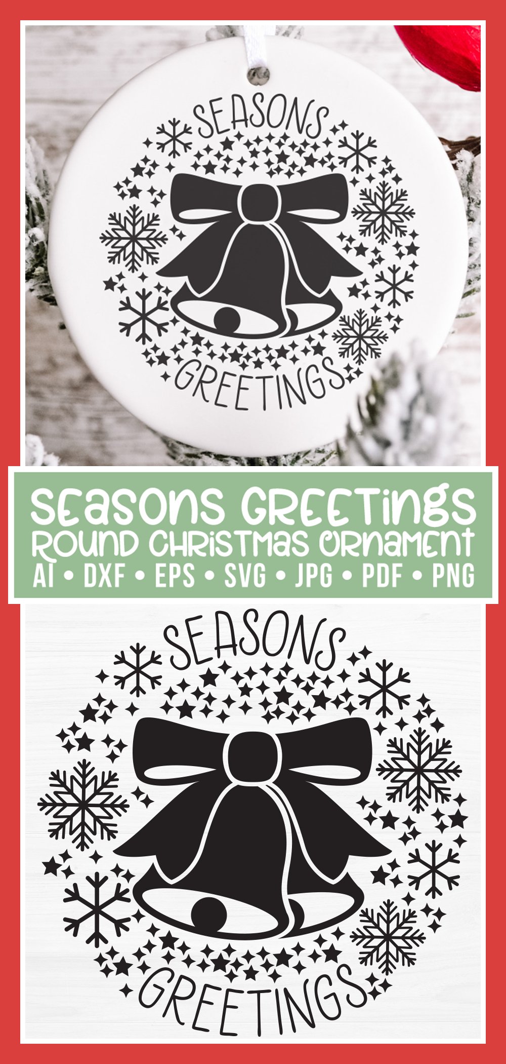 Seasons Greetings Round Christmas Ornament SVG