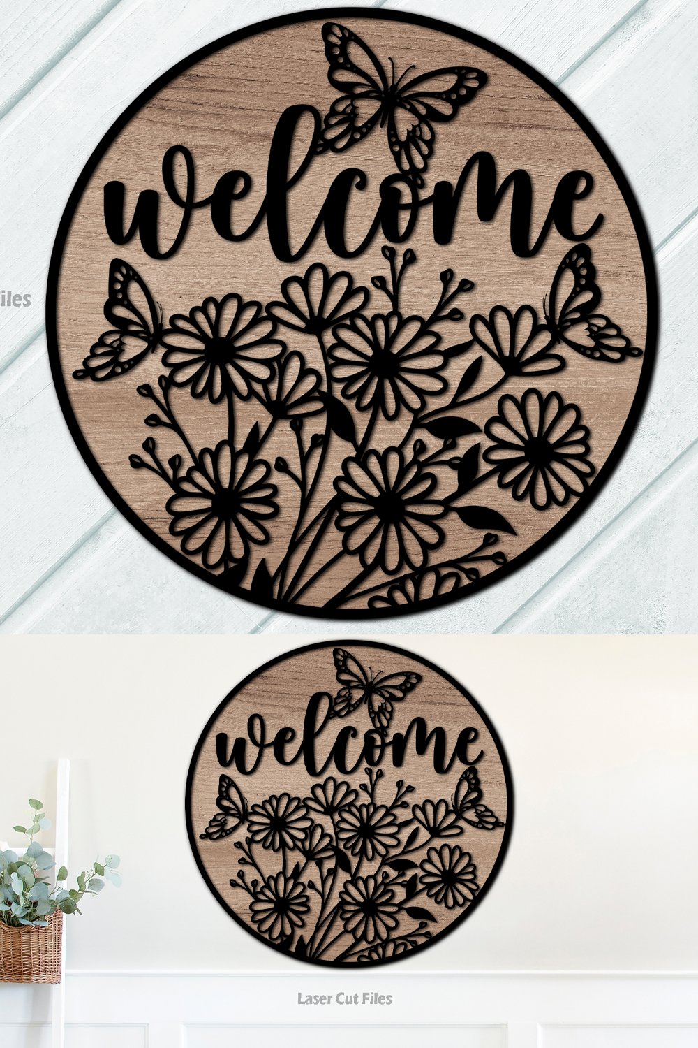 Daisy Welcome Sign SVG Laser Cut Files | Butterfly SVG