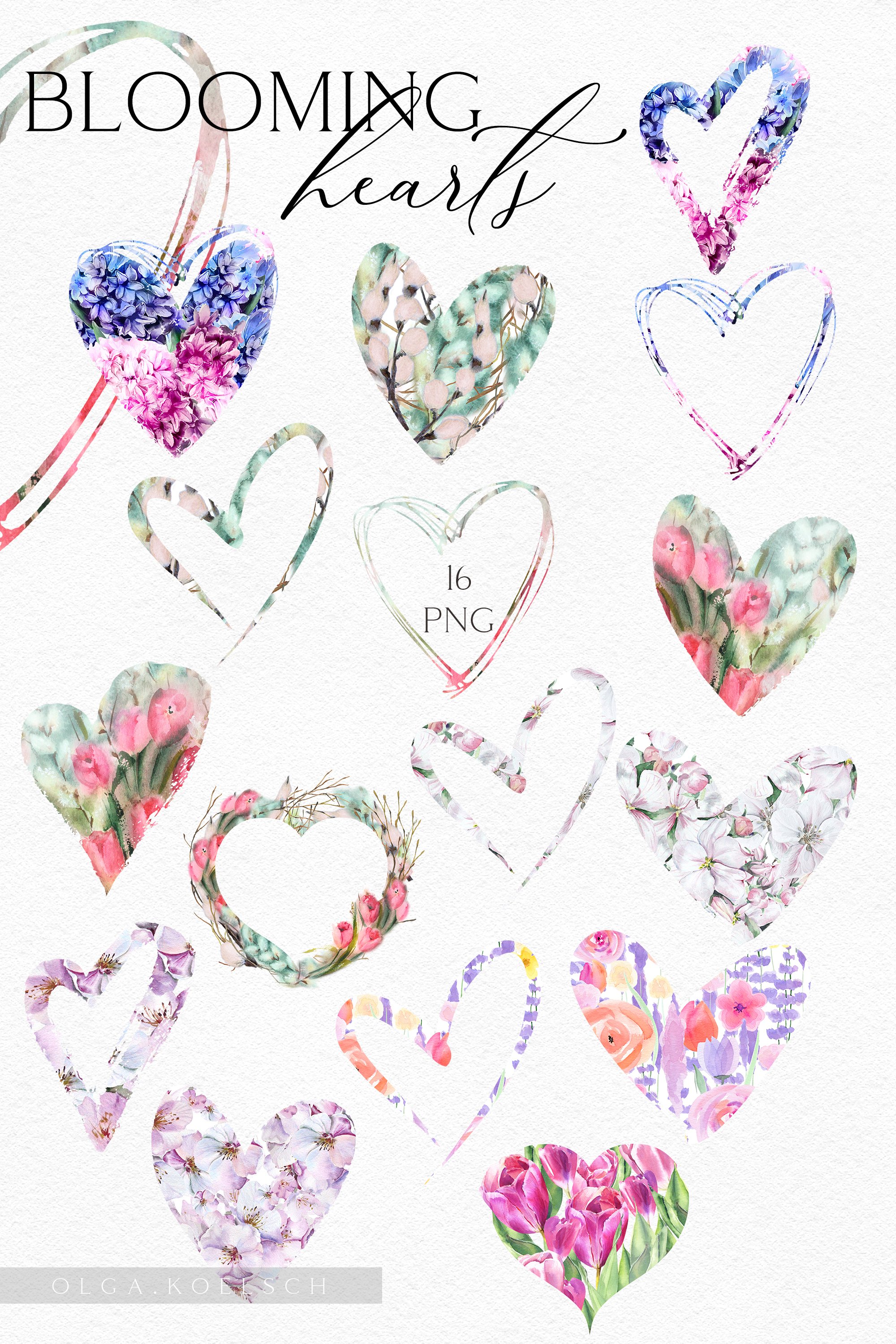 Watercolor floral Valentine heart clipart, flower valentine
