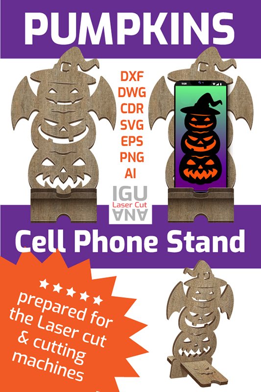 Halloween decor Pumpkins Cell phone stand laser cut file svg