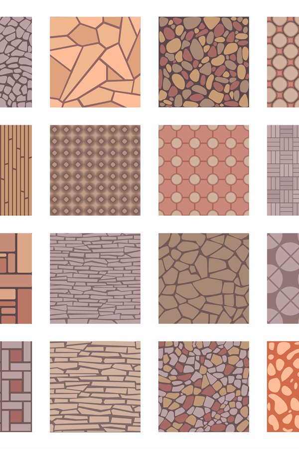Street road pavements tile patterns top view. Floor tiles wi