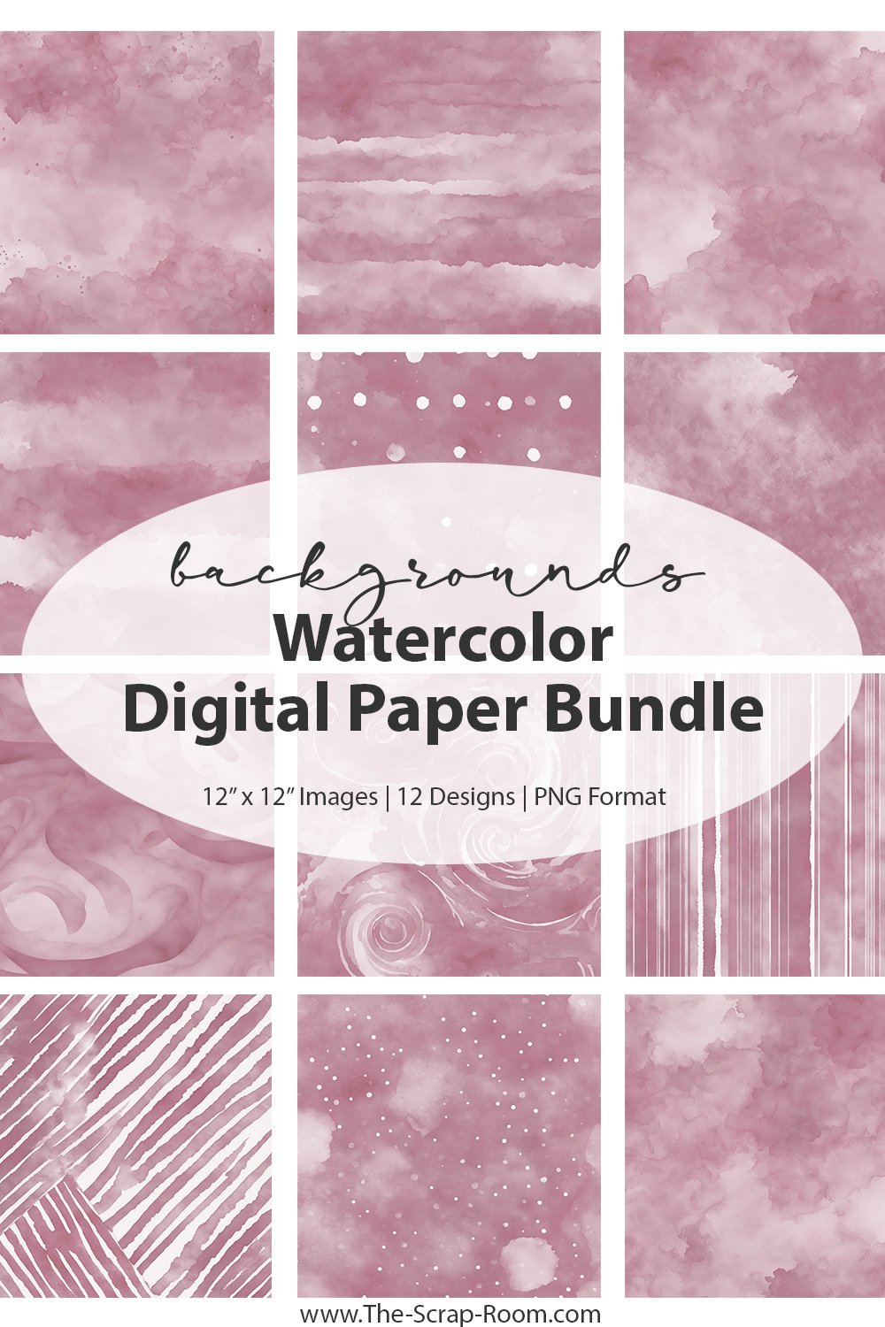 Digital Paper, printable paper bundle: Light pink Watercolor
