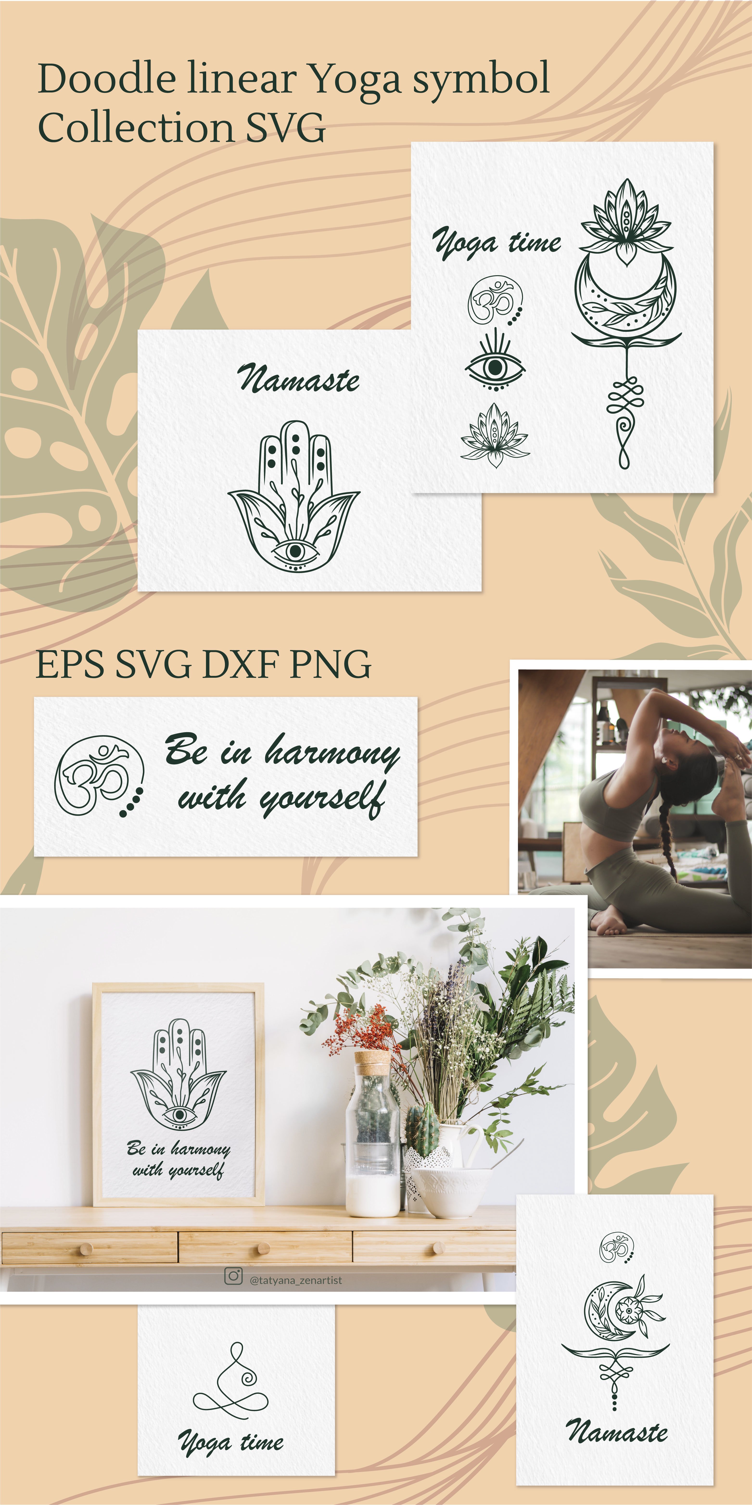 Doodle linear Yoga symbol Collection of SVG Cut Files