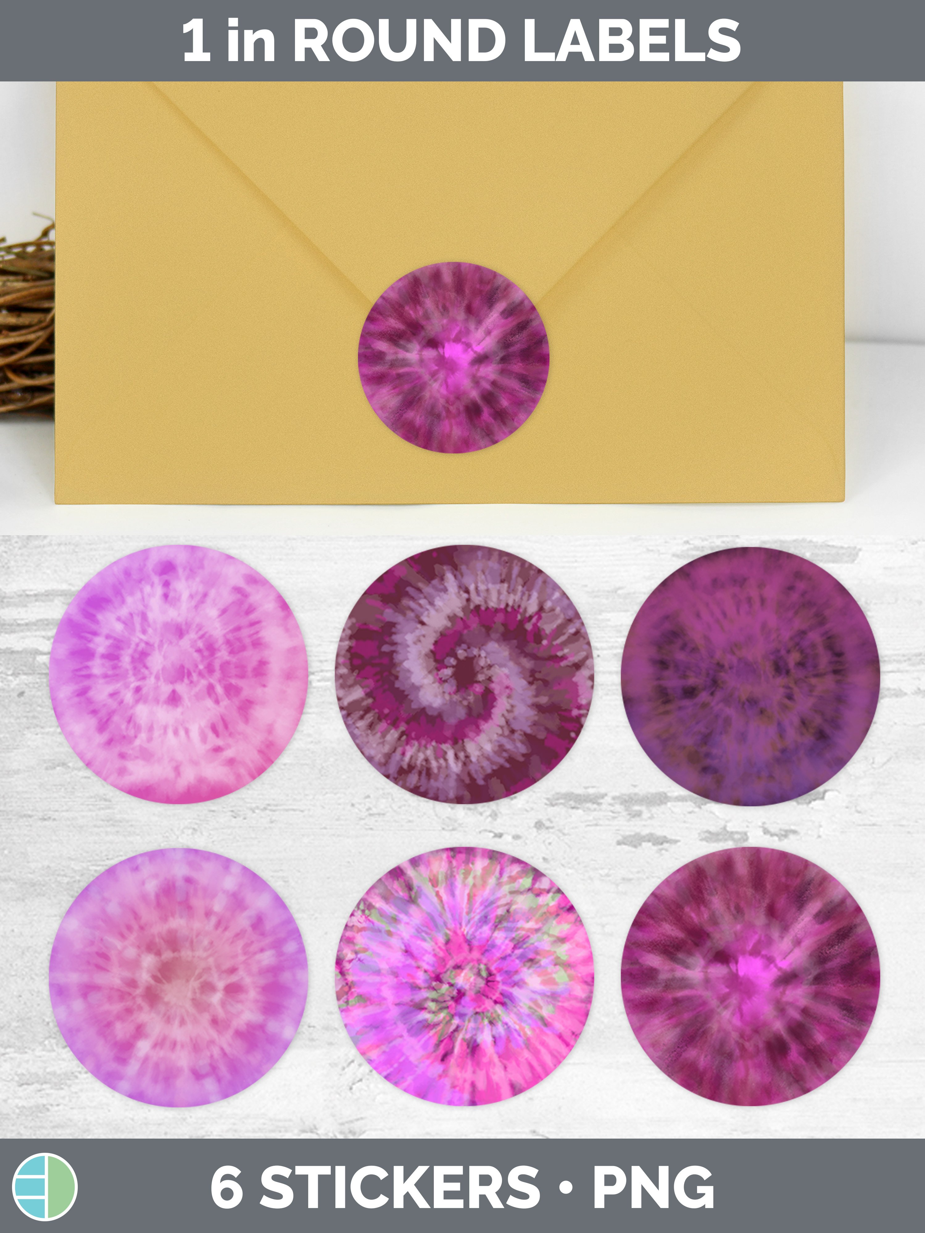 Pink Tie Dye Stickers | Sticker 1in Round Labels PNG Designs