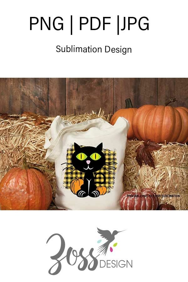 Black Cat with two pumpkins sublimation image