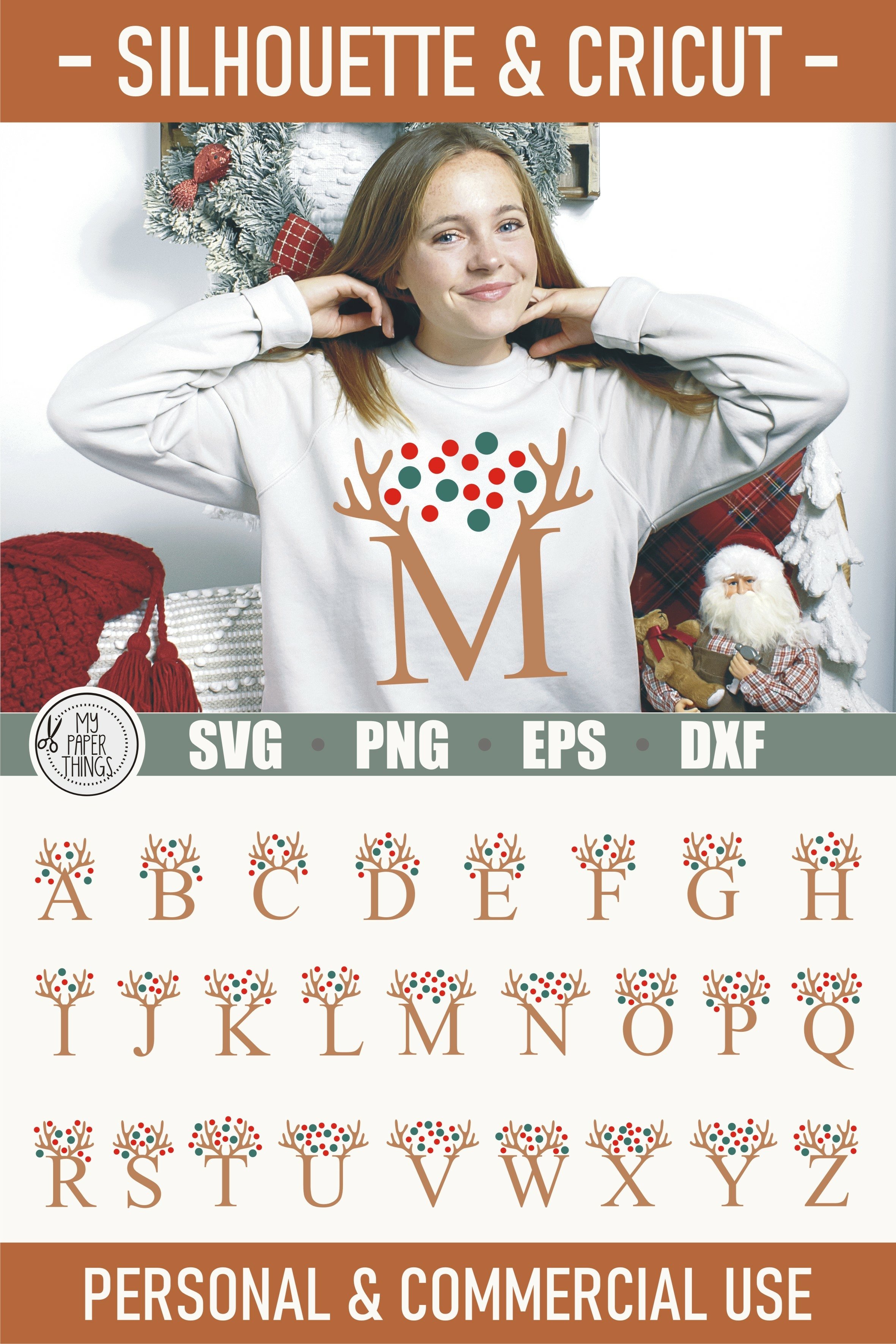 Christmas Reindeer Monogram SVG Alphabet Bundle