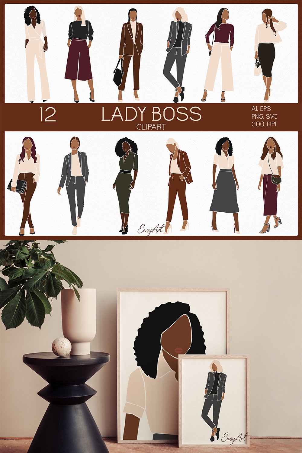 Lady Boss Digital Clipart, Abstract Woman SVG, Female Boss