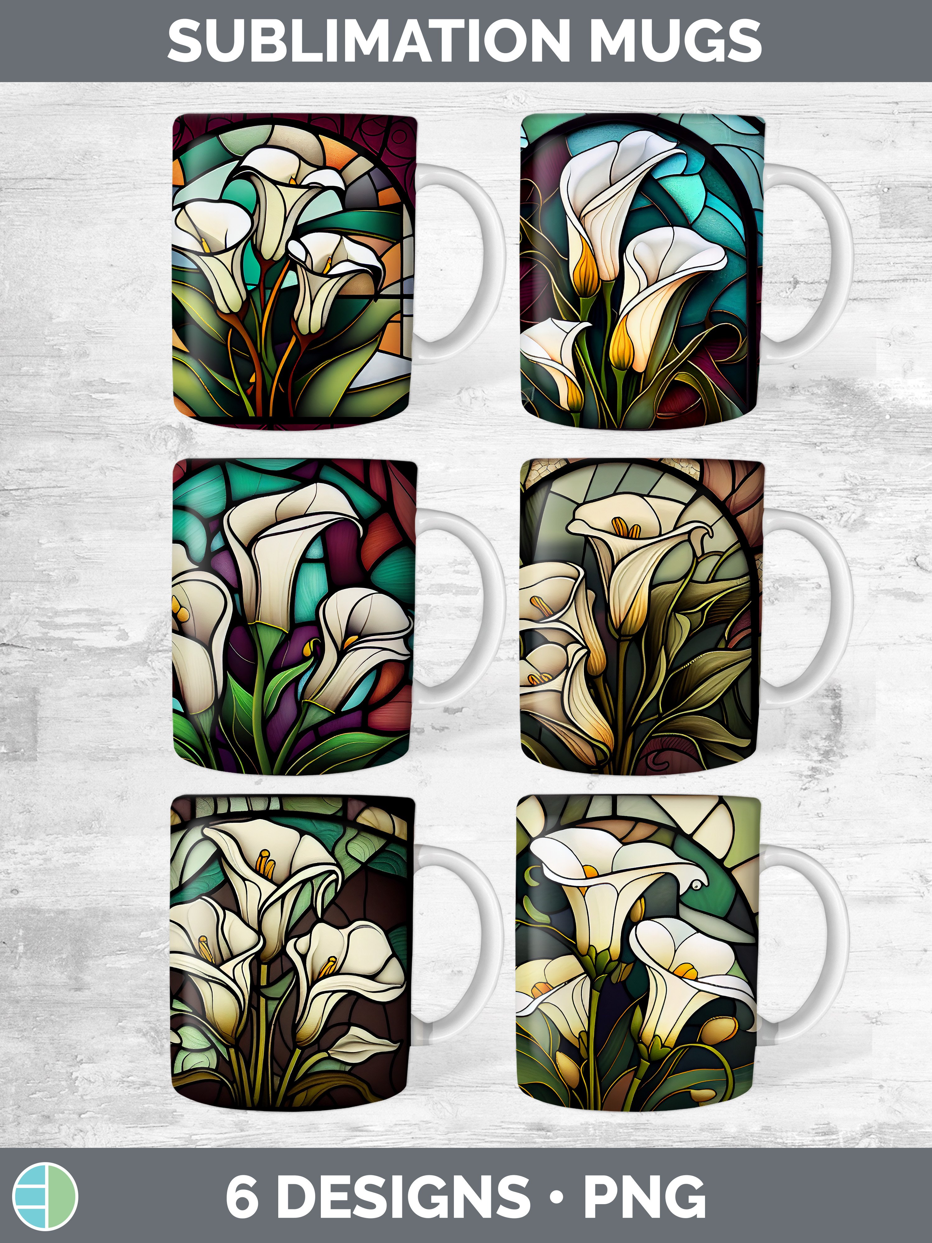 Stained Glass Calla Lily Flowers Mug Wrap | Sublimation Coff