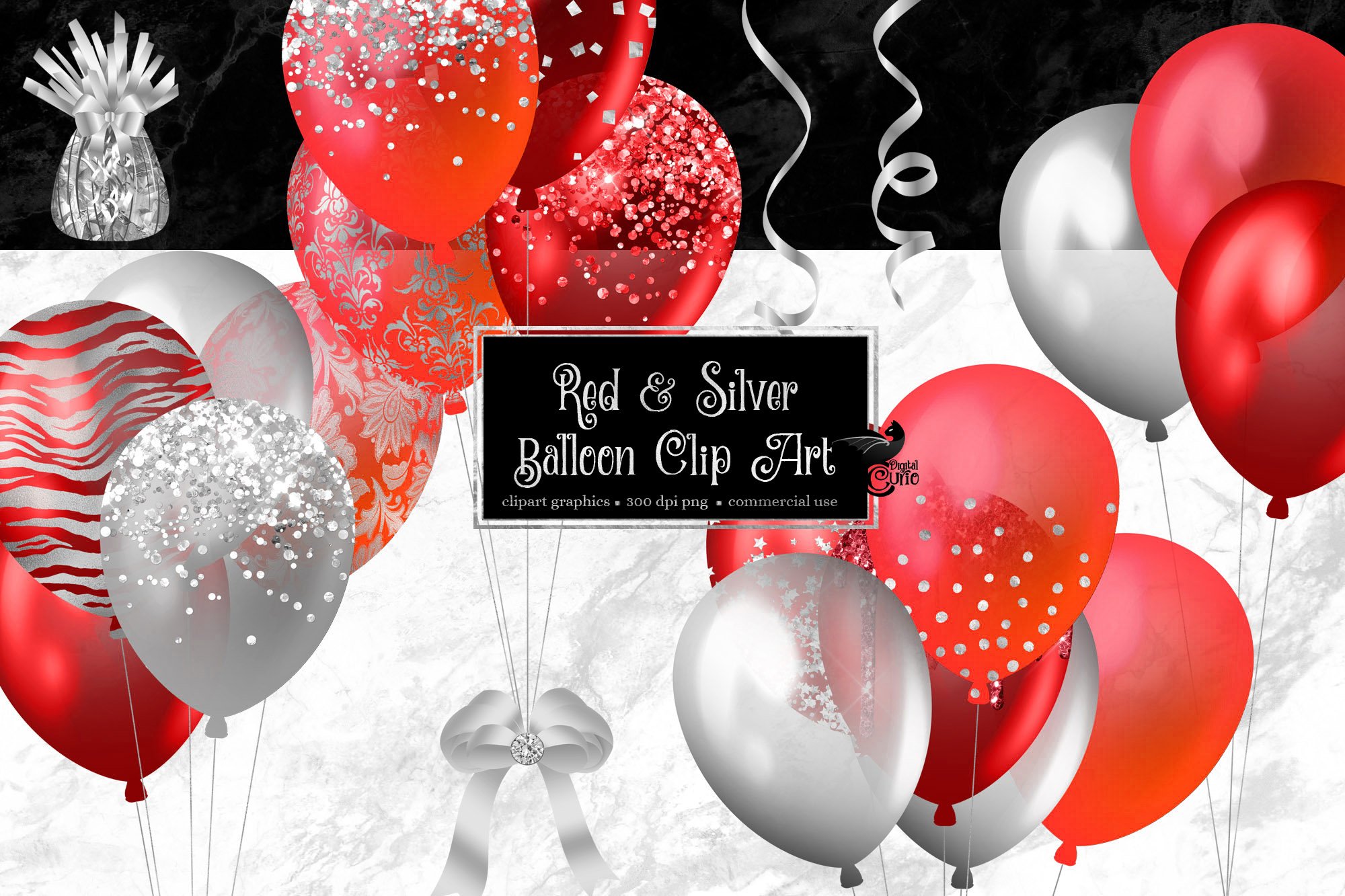 Red and Silver Balloon Clipart