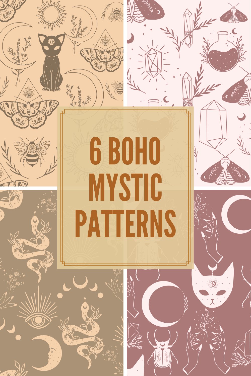 Boho celestial mystic esoteric seamless pattern paper set