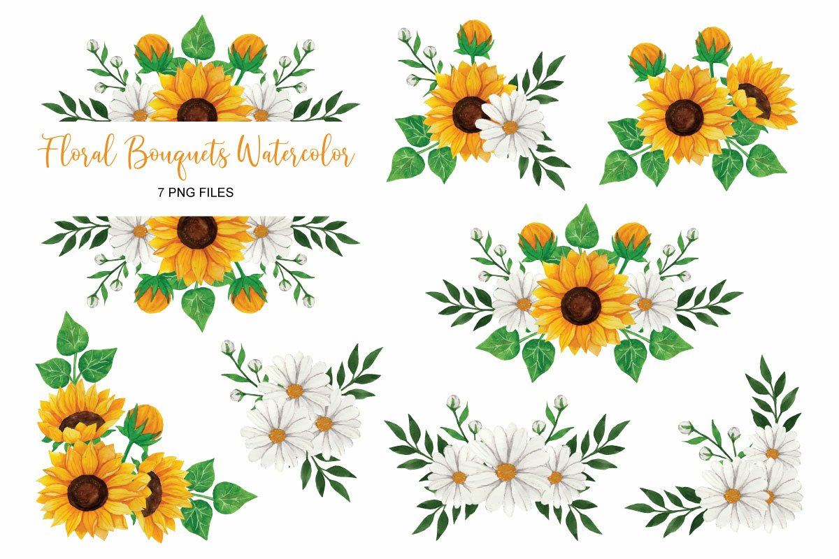 Sunflower Watercolor Clip Art Set PNG
