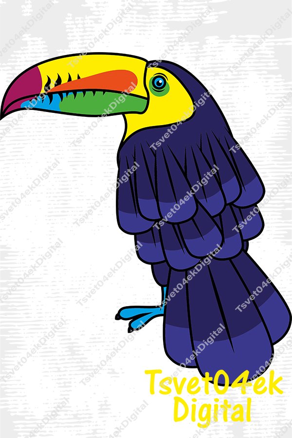 Illustration of a beautiful blue toucan with a colorful nose