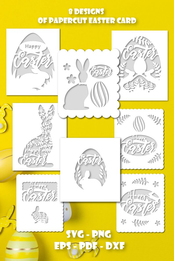 Paper cut templates of Easter greeting cards. Cut files.