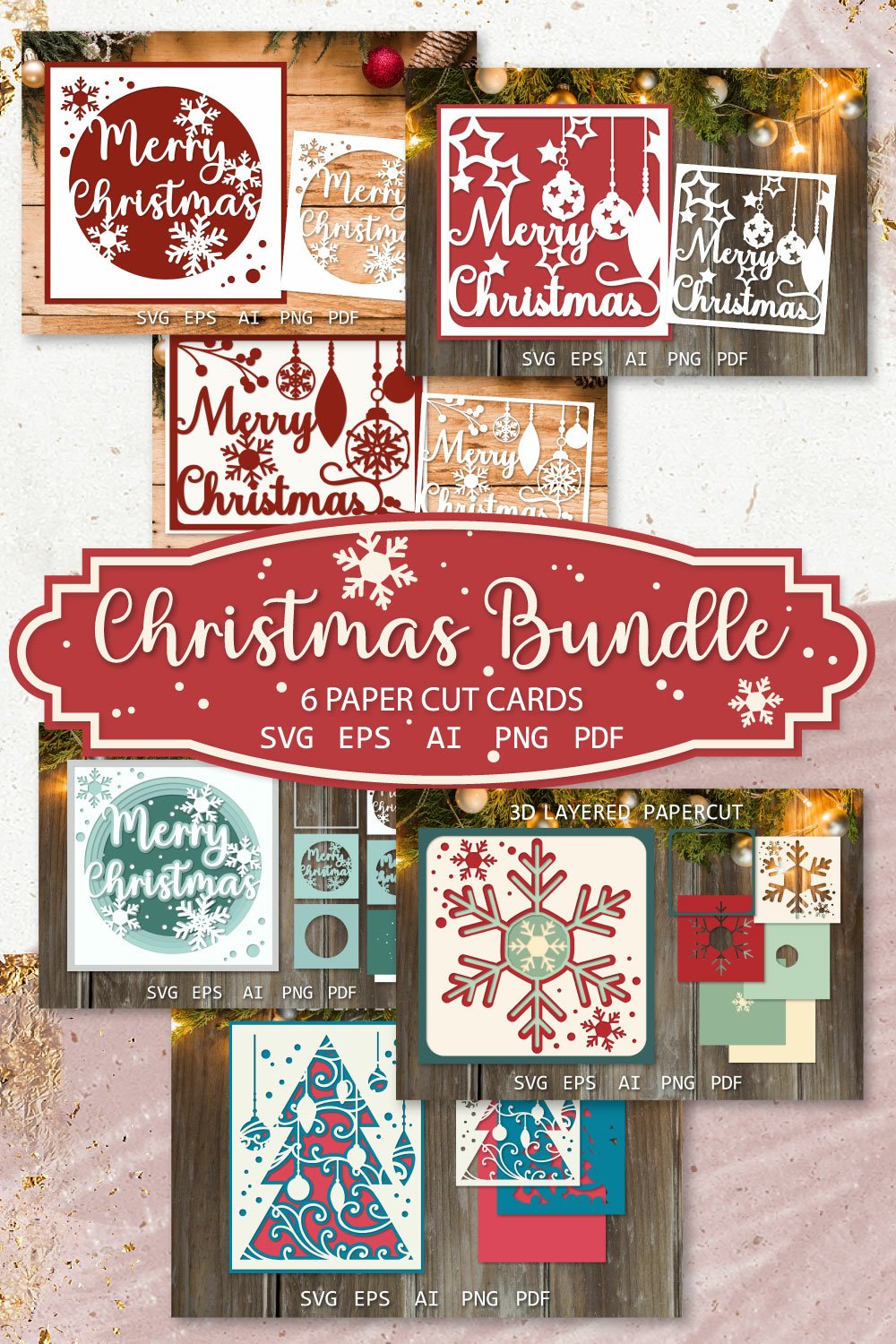 Christmas cards Bundle SVG | Christmas Paper cut cards