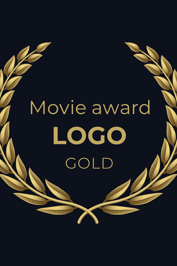 Movie award logo. Laurel golden emblems, winner reward folia
