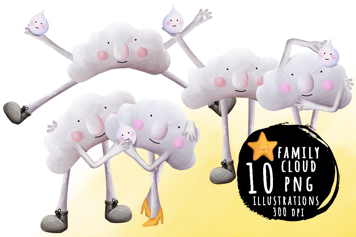 Drawn Family cloud. Weather character bundle