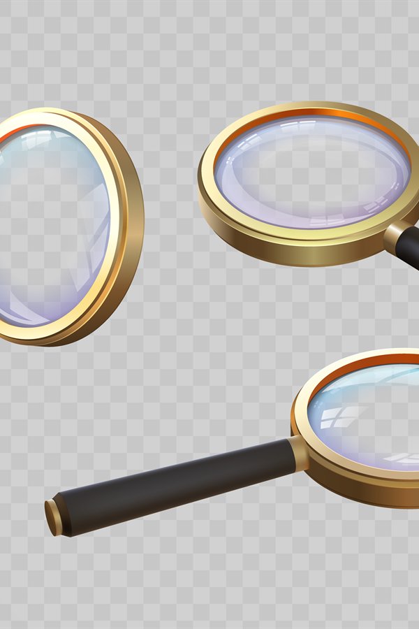 Realistic 3d magnifying glass top and angle view. Magnifier