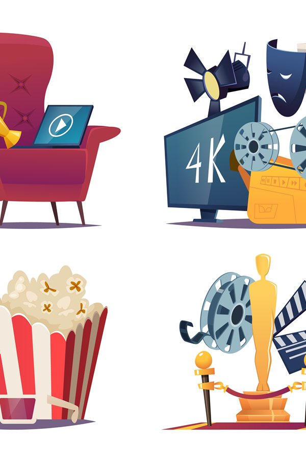 Cinema cartoon. Entertainment conceptual collections with sy