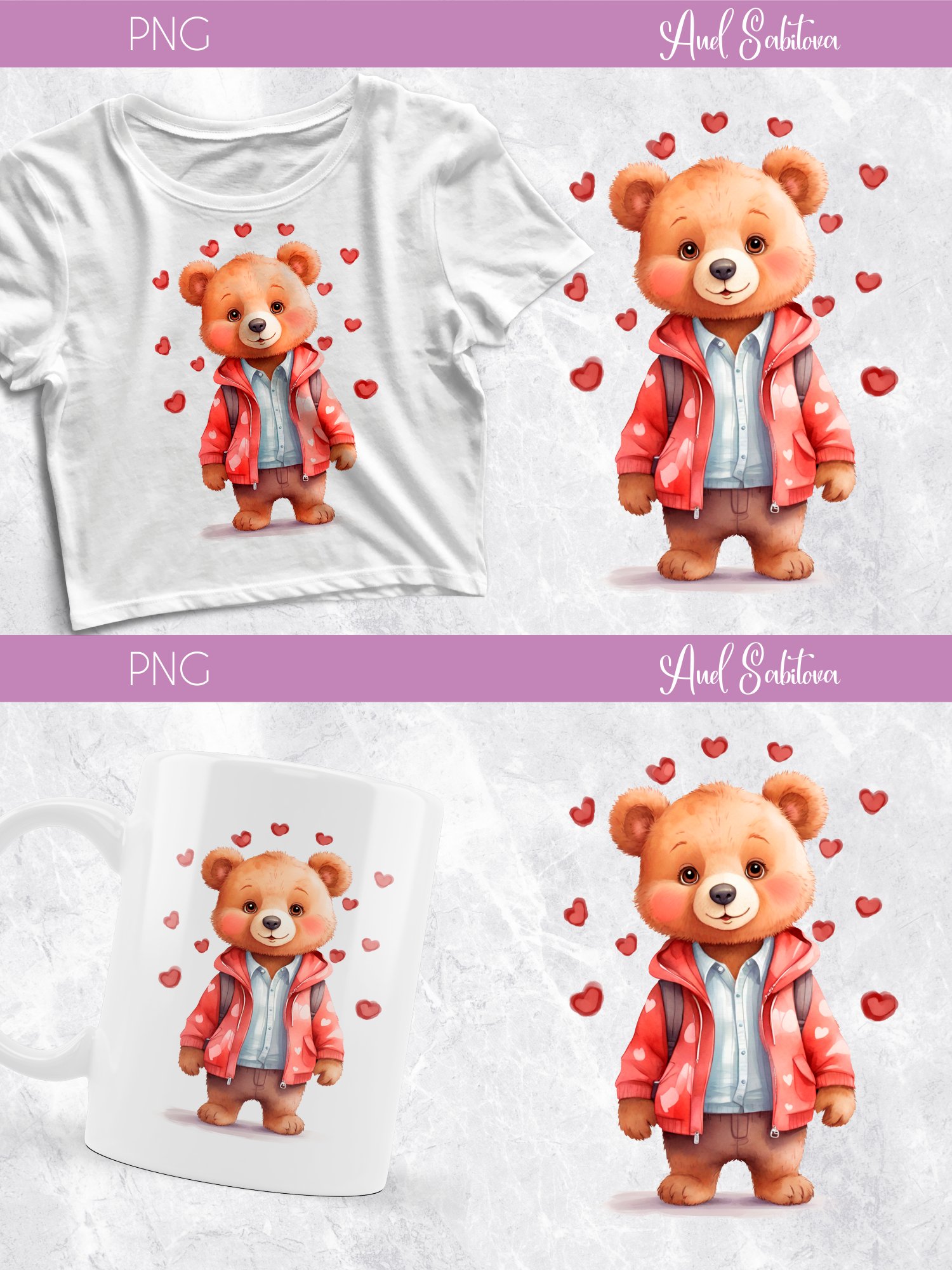 Cute valentine Bear PNG Sublimation