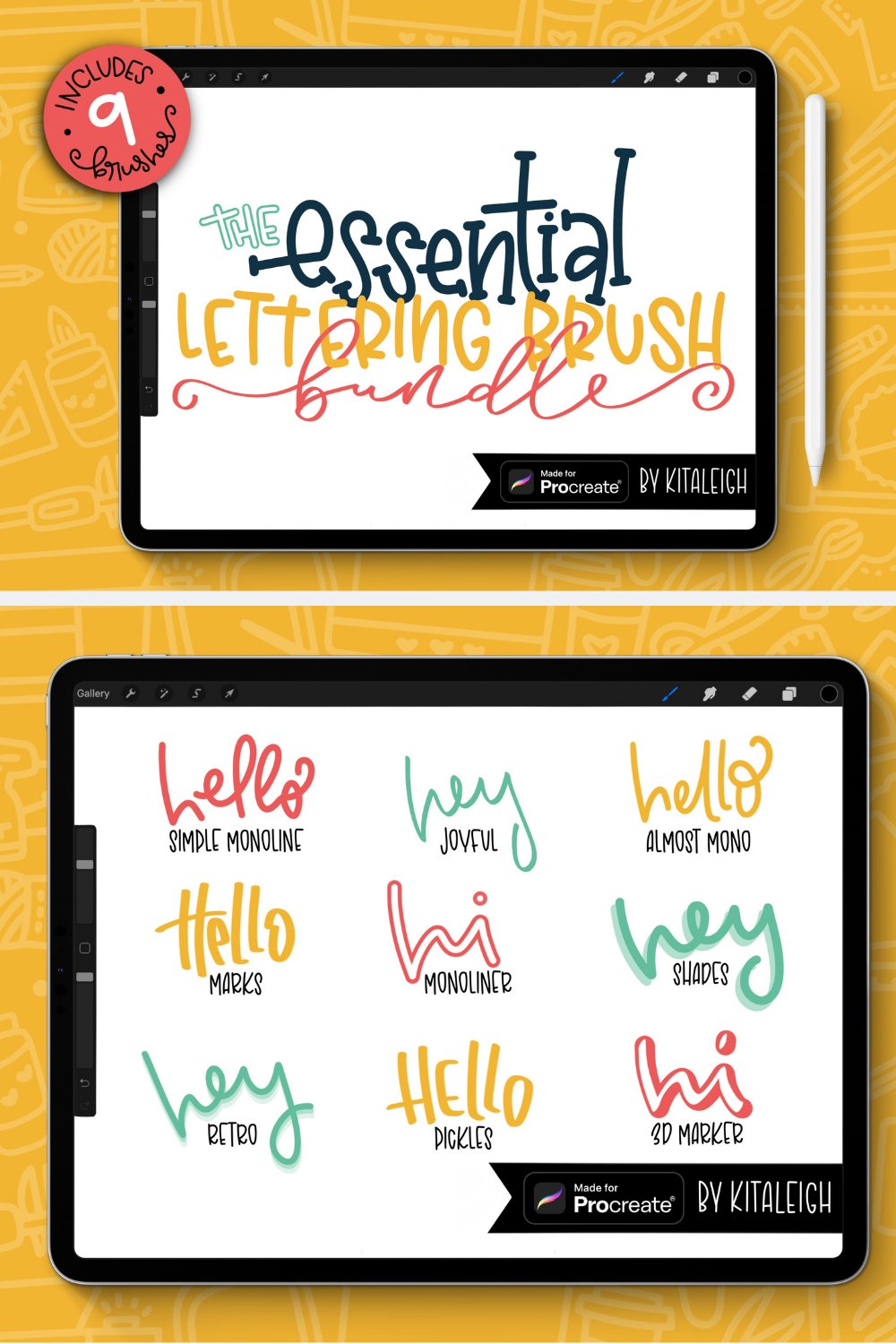 9 Procreate Brushes | The Essential Lettering Brush Bundle
