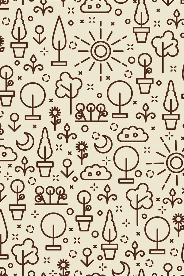 Line art nature seamless pattern - seamless texture with tre