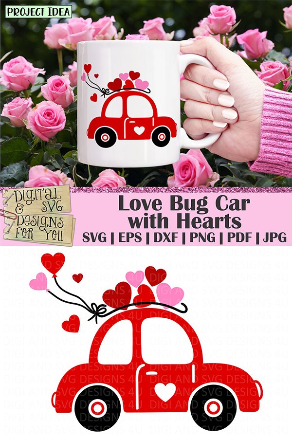 Love Bug Car with Hearts SVG | Valentines Car SVG | Love Car