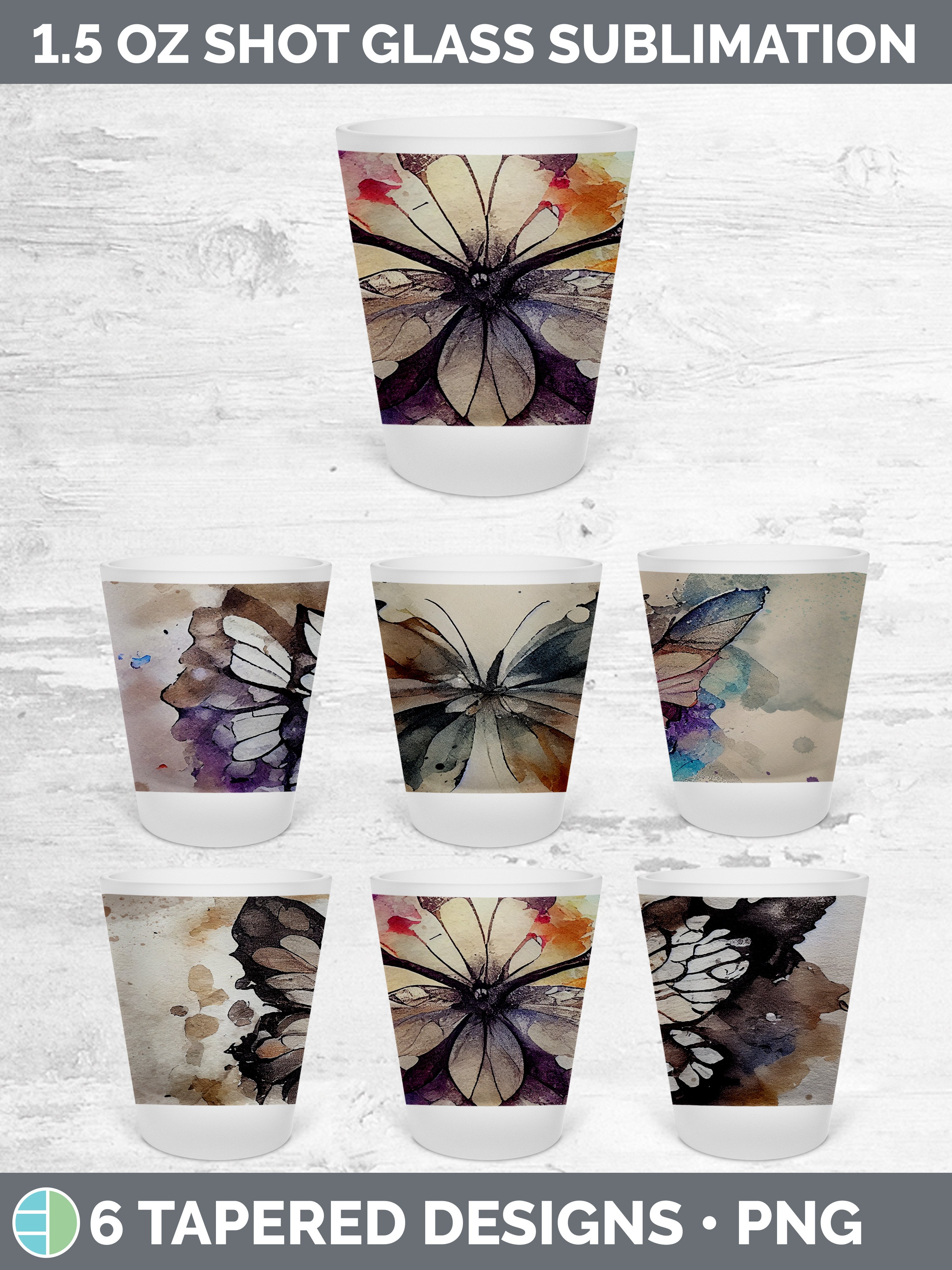 Butterfly Shot Glass Sublimation | Shot Glass 1.5oz Tapered