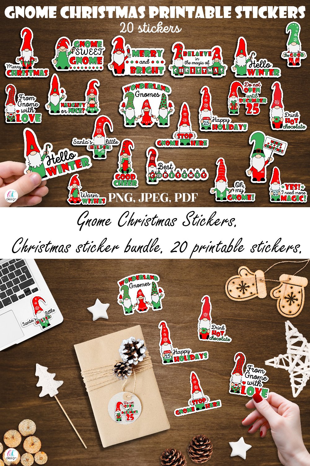 Gnome Christmas Stickers. Christmas sticker bundle.