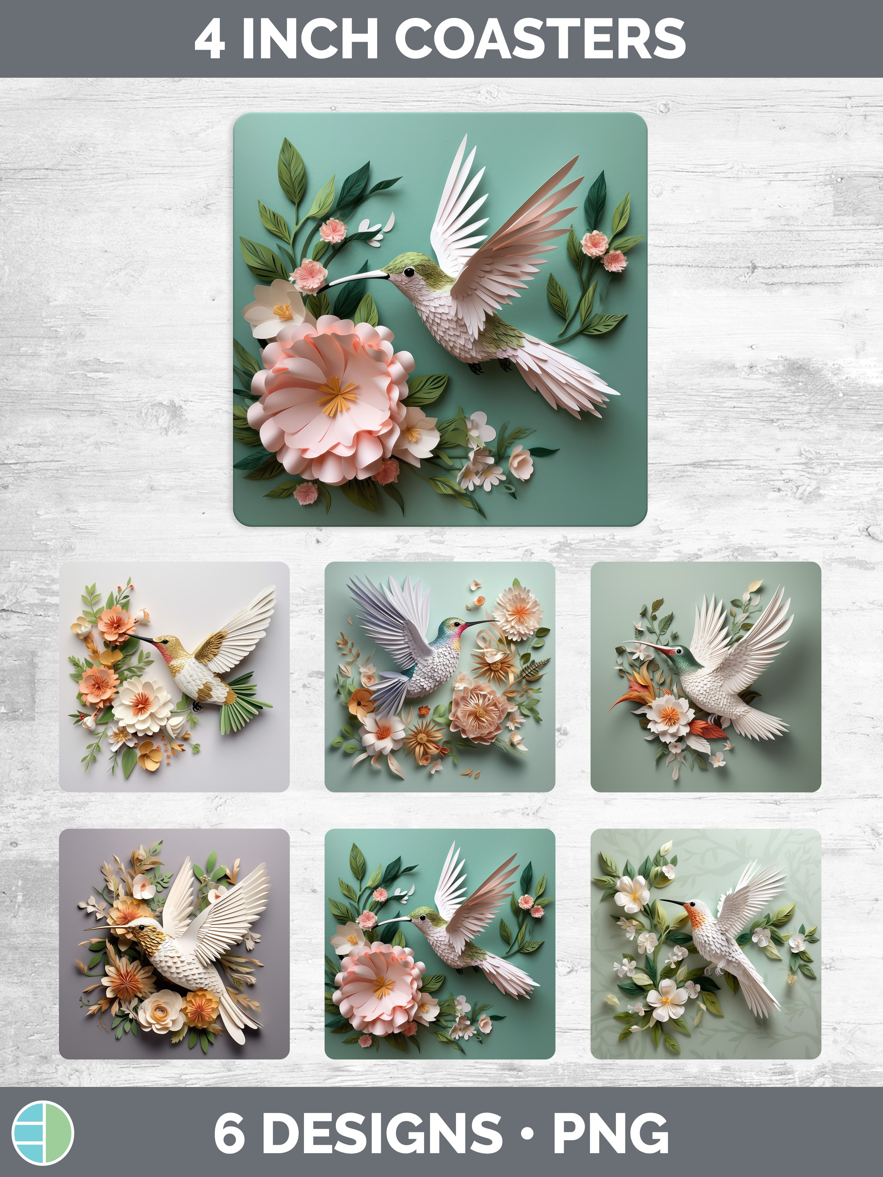 3D Paper Hummingbird Bird Square Coaster | Sublimation Coast