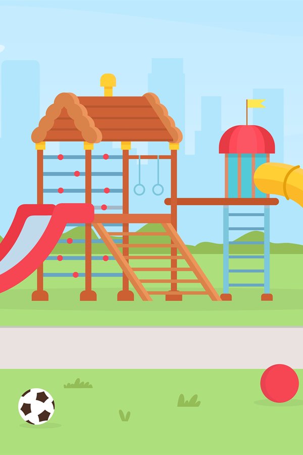 Playground at park. School or kindergarten background with s
