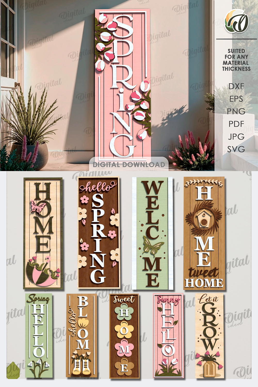 Spring Vertical Door Signs Bundle Laser Cut. Door (6572185)