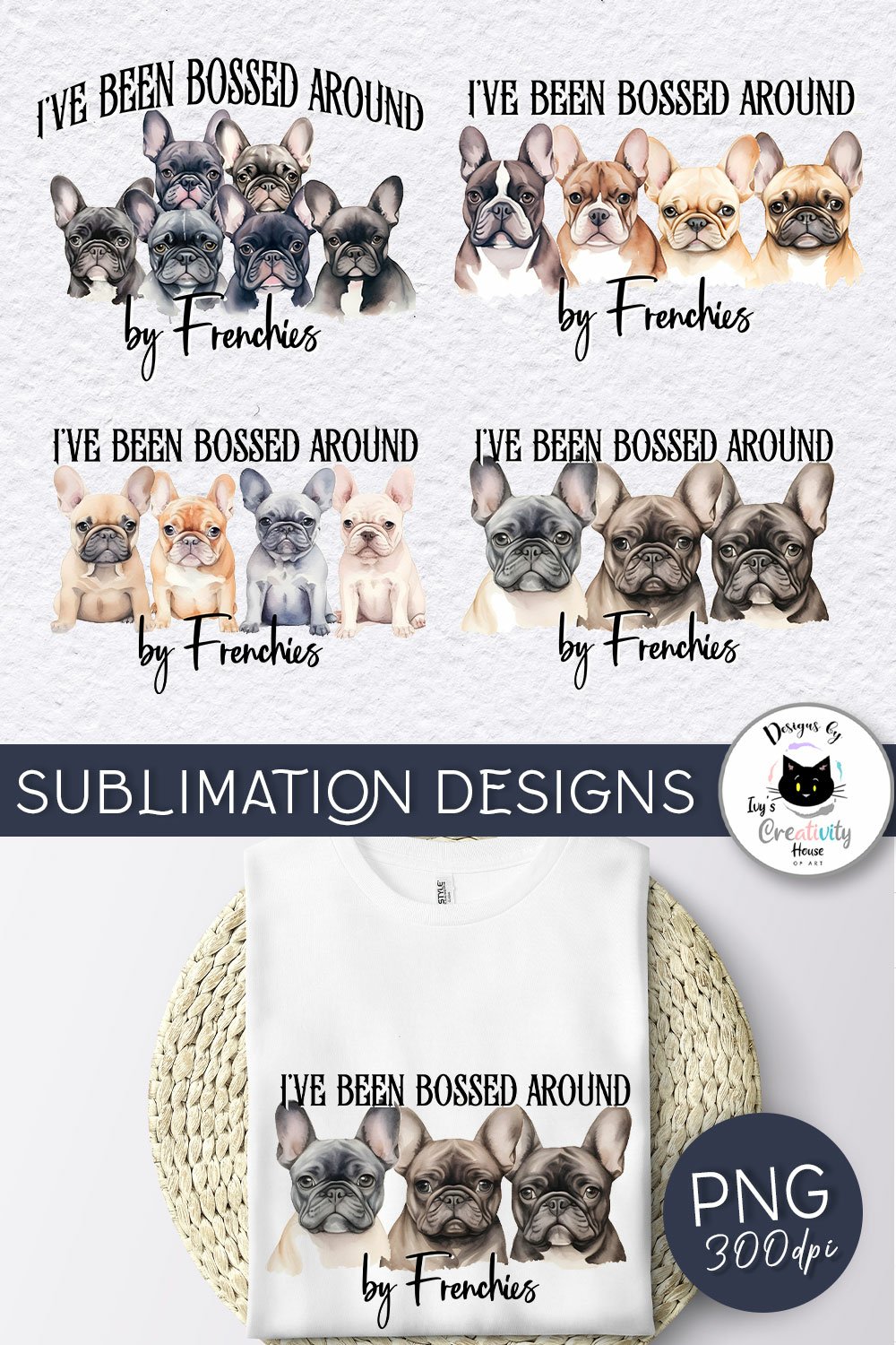 Watercolor Dog Sublimation Designs | Frenchie PNG Designs