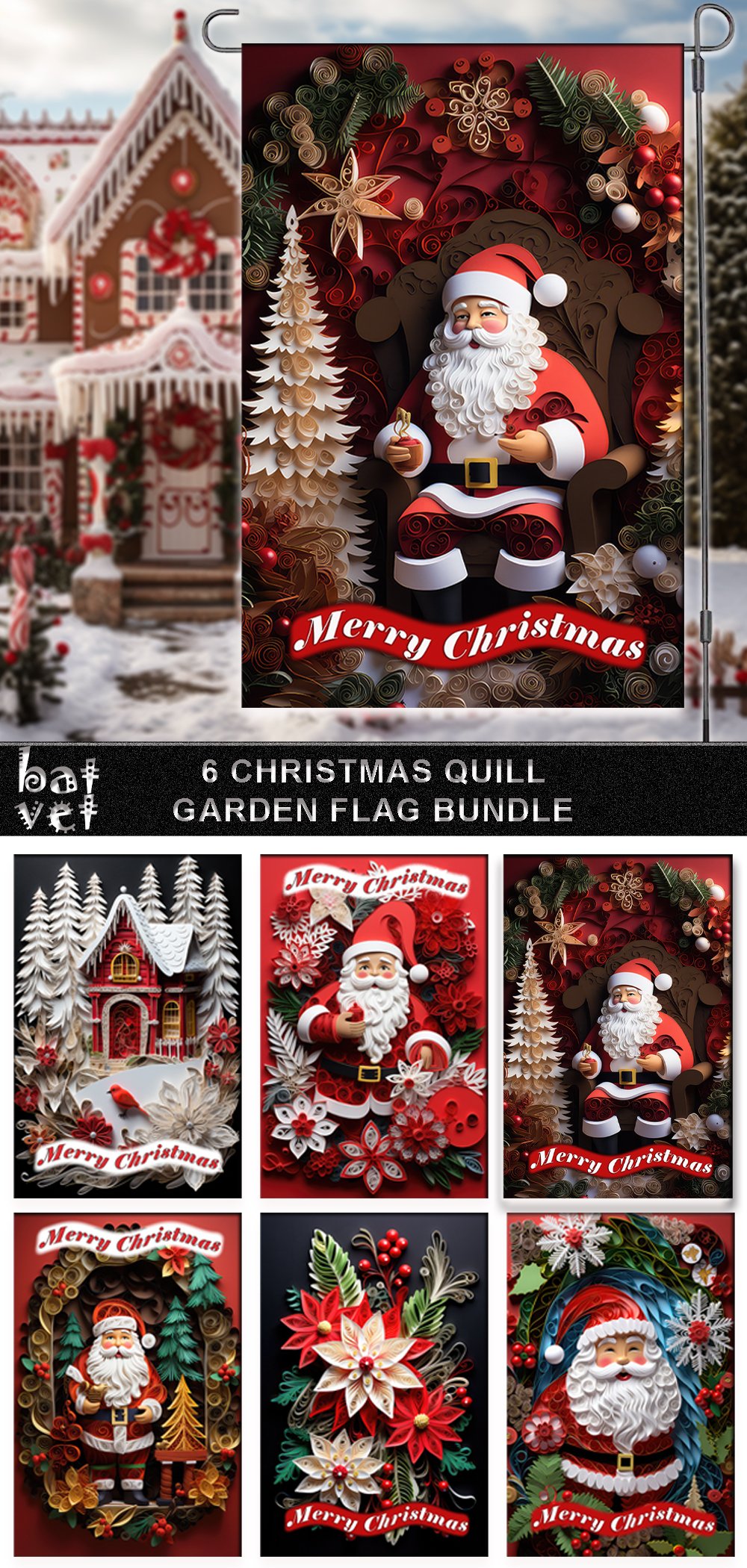 Christmas Quill Garden Flag Sublimation Bundle | Santa Quill