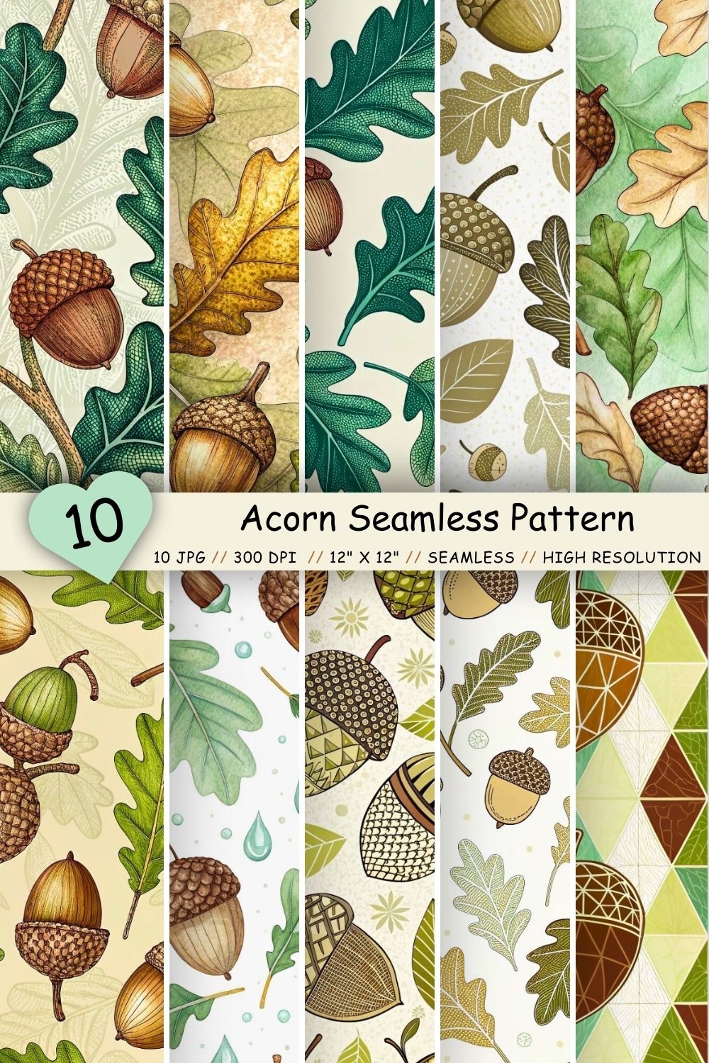 Acorn Seamless Pattern - Rich Brown & Olive Green Autumn
