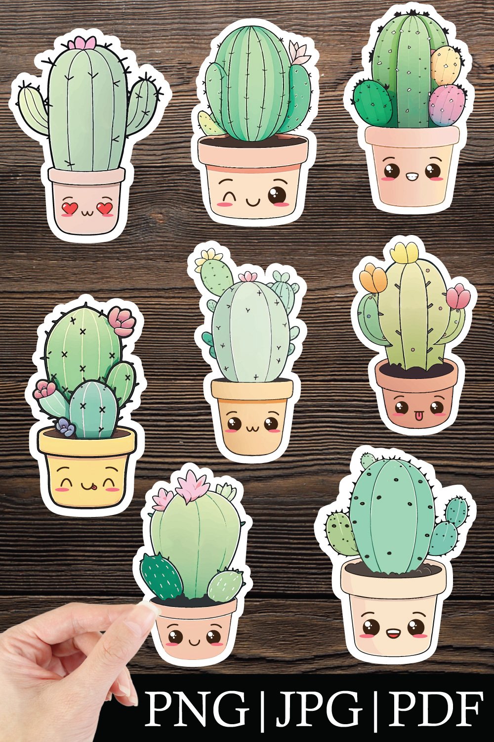 Cute Cactus Stickers Kawaii PNG, Cactus Planner Stickers