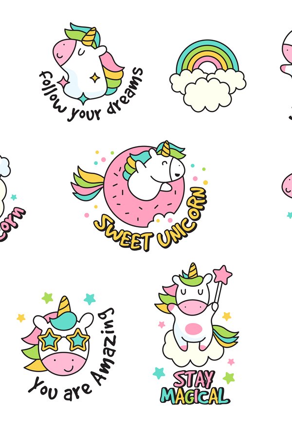 Unicorn labels collection. Retro fashioned stickers and badg