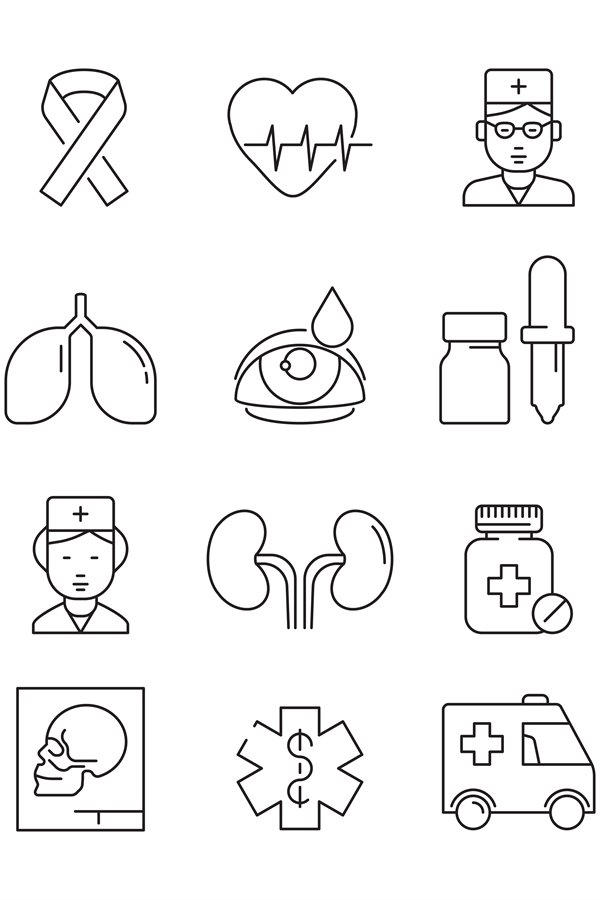 Health care line icons. Medical stroke symbols prescription