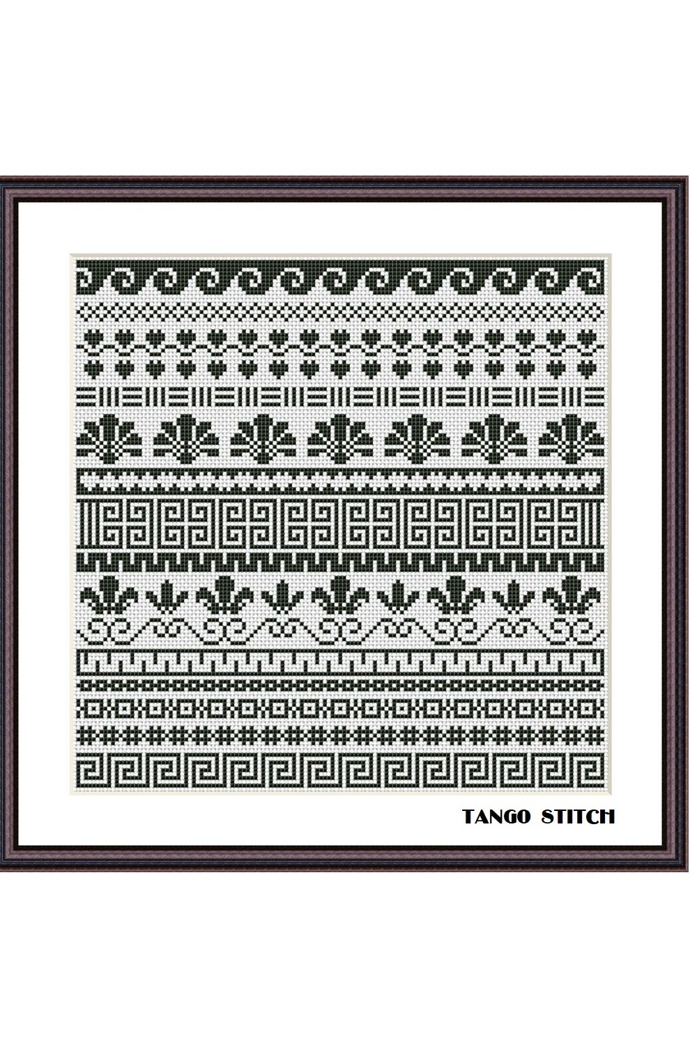 Greek black cross stitch ornaments embroidery pattern
