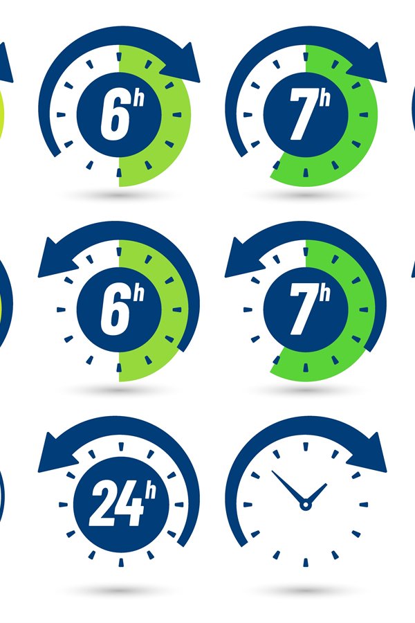 Color hours icon. Timer from 1 to 12 hours, time ago and nex