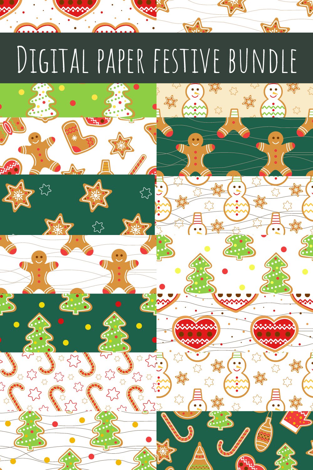 Digital paper festive bundle. Christmas gingerbread pattern