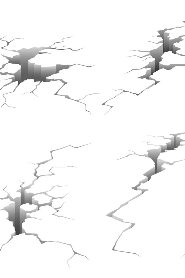 Ground cracks. Earthquake crack, hole effect and cracked sur
