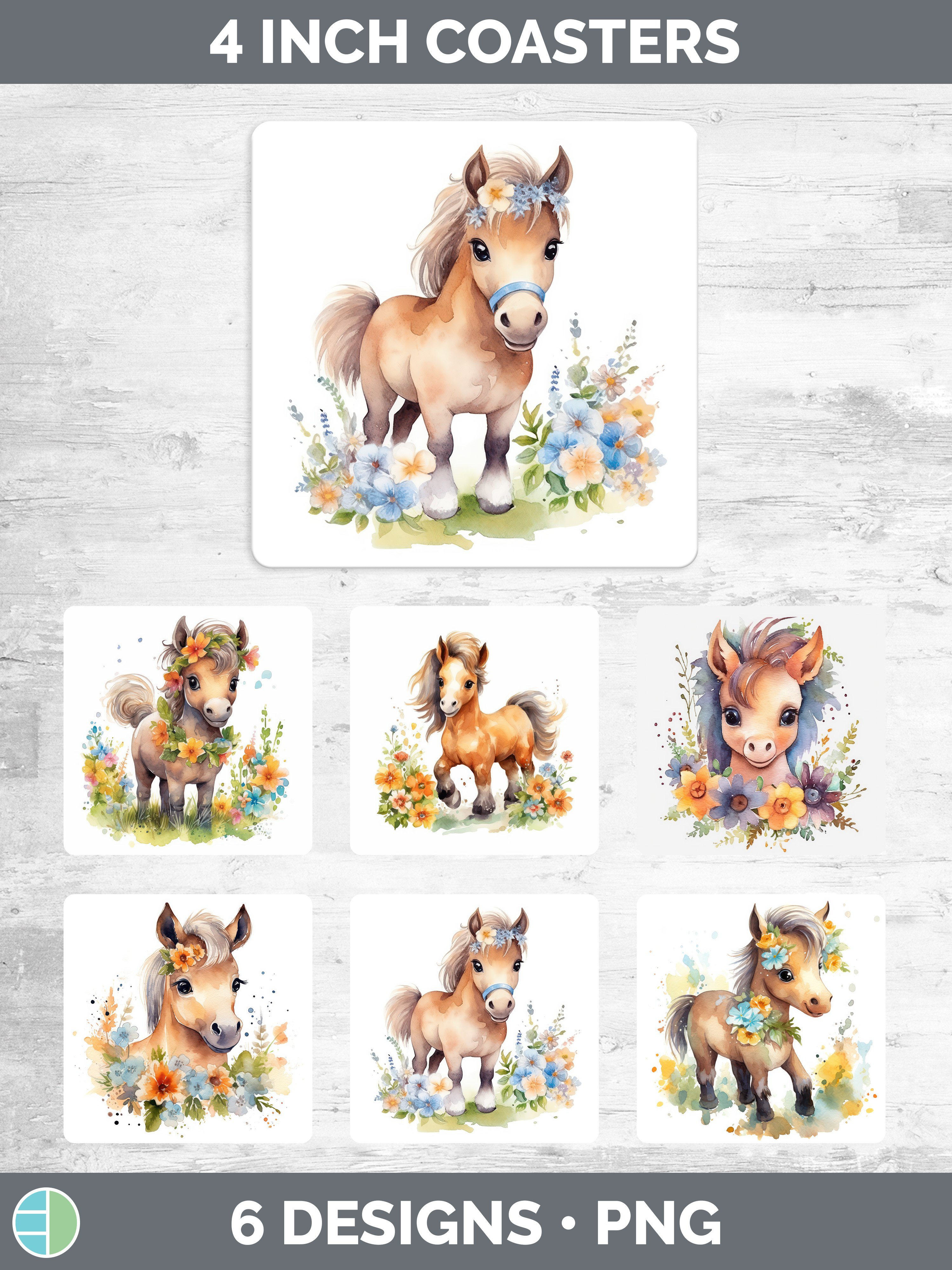 Watercolor Horse Square Coaster | Sublimation Coaster Design