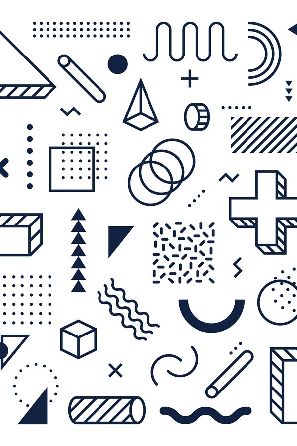 Abstract geometric shapes. Outline circle, triangle and cube