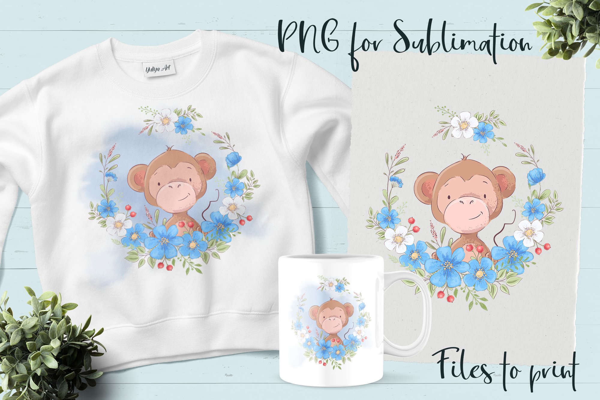Cute Monkey sublimation. Design for printing. (1597739)