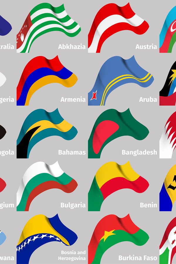 Background set with world wavy flags