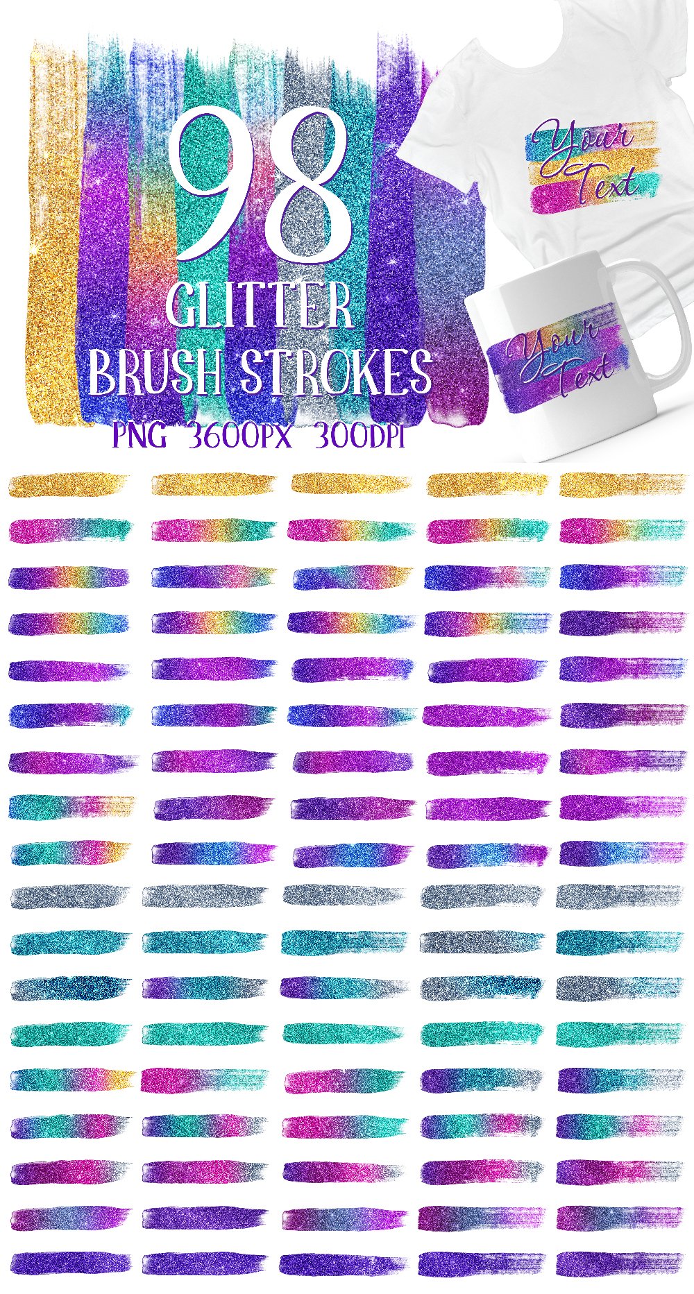 Glitter Brush Strokes Sublimation PNG Bundle (1384503)