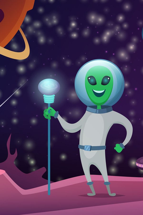 Space background with character of funny alien