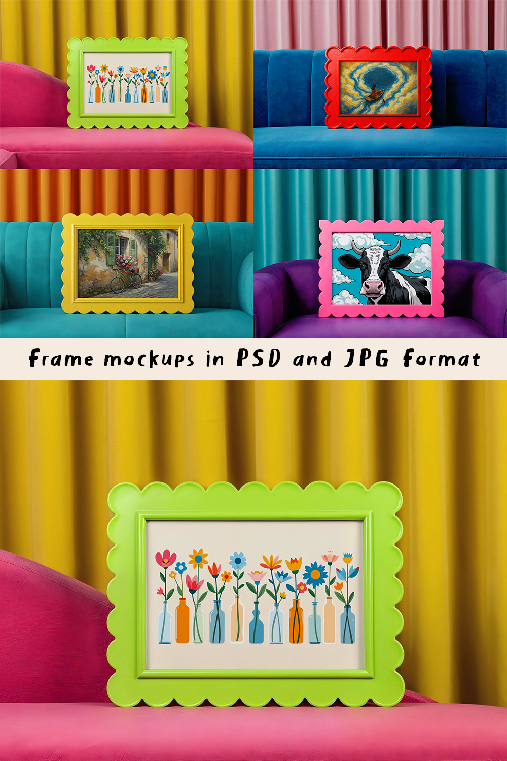 Colorful Plastic Frames Mockup Set includes JPG PSD Files