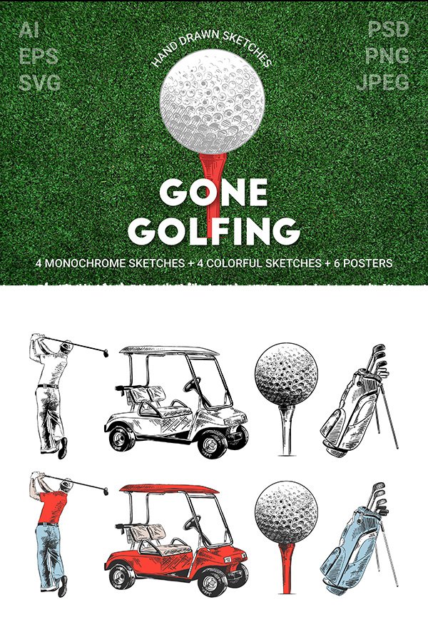 Golf engraved sketches and posters (551415)