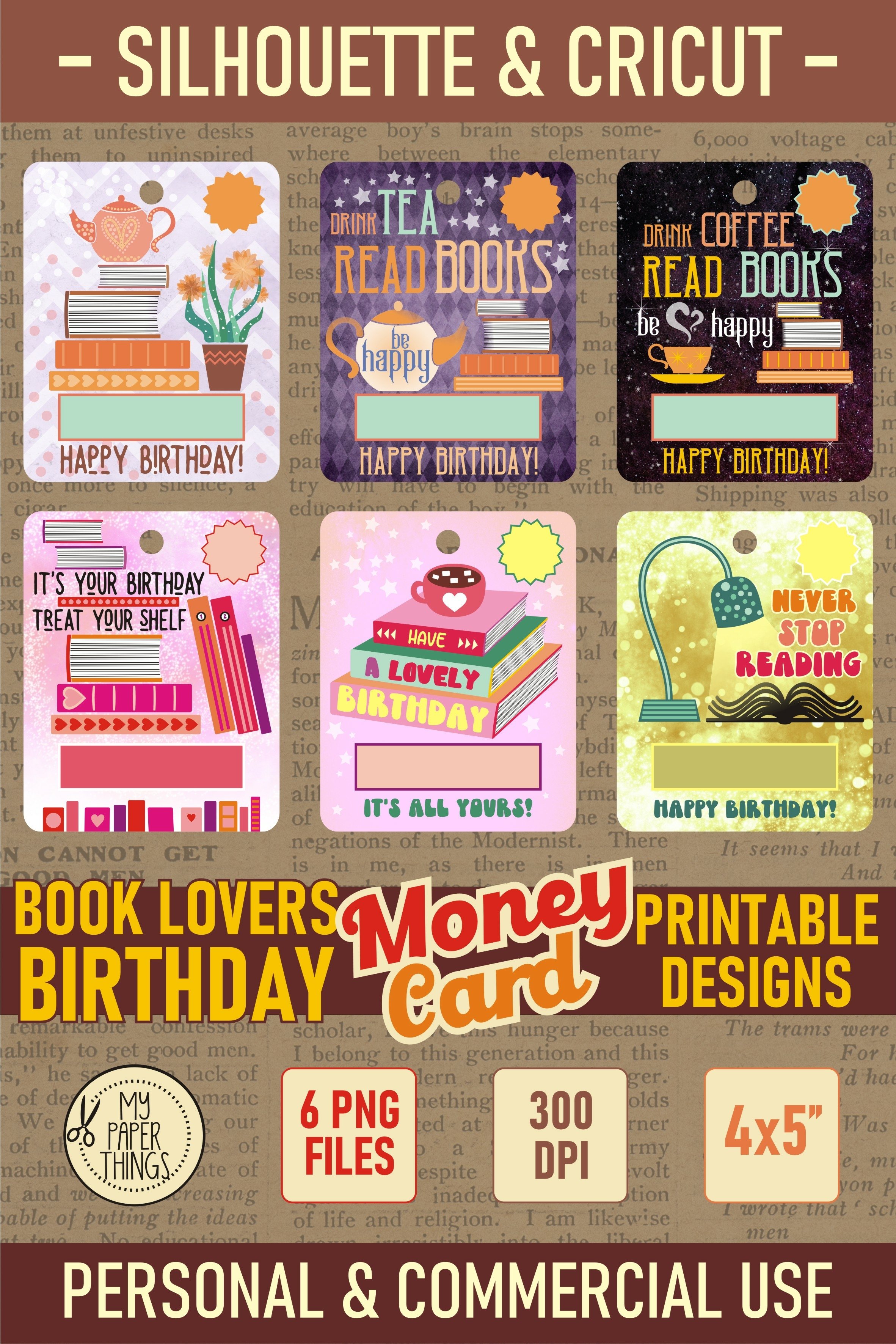 Book Lovers Birthday Money Card PNG Designs